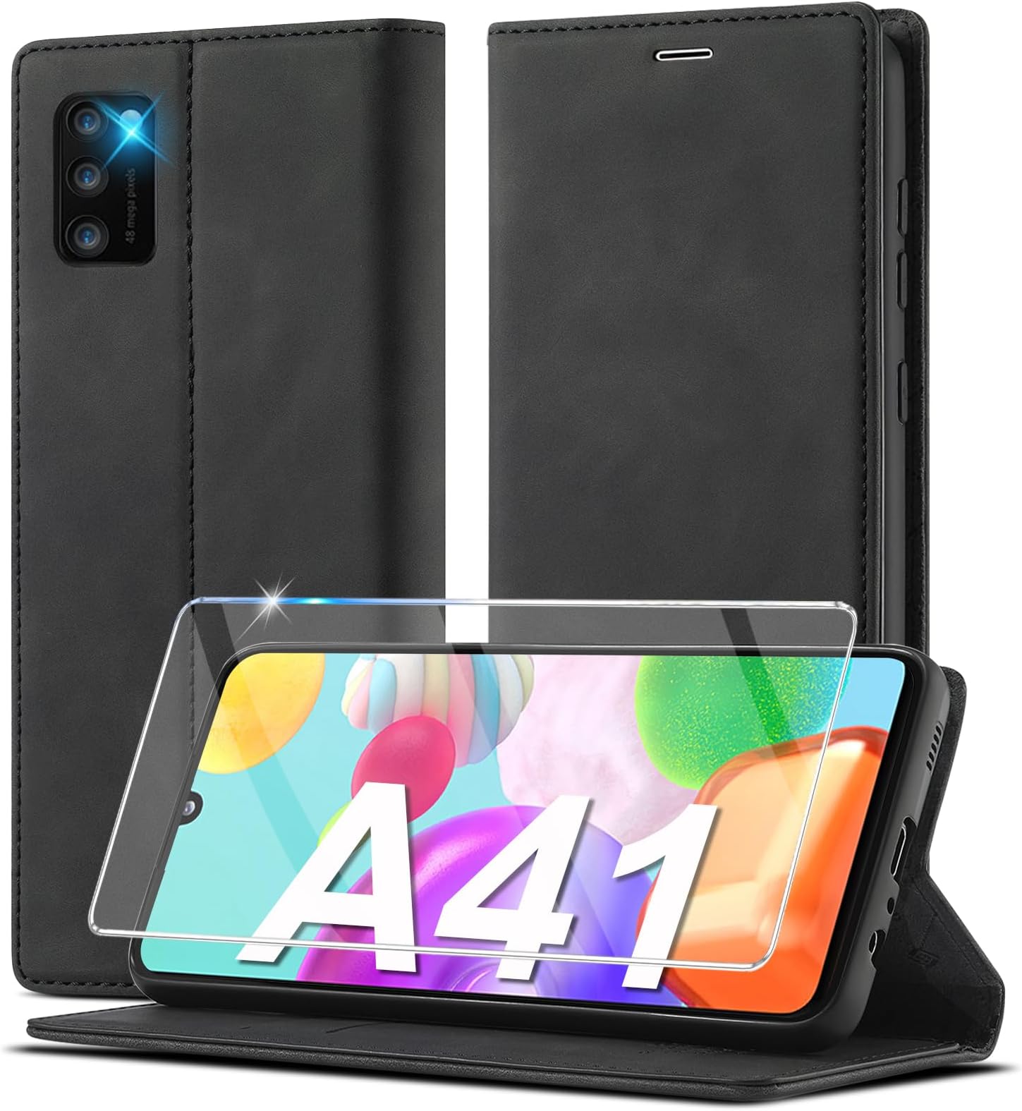 Handyhülle für Samsung Galaxy A41 Hülle Leder für Samsung A41 Hülle Klappbar Leder Flip Wallet ...