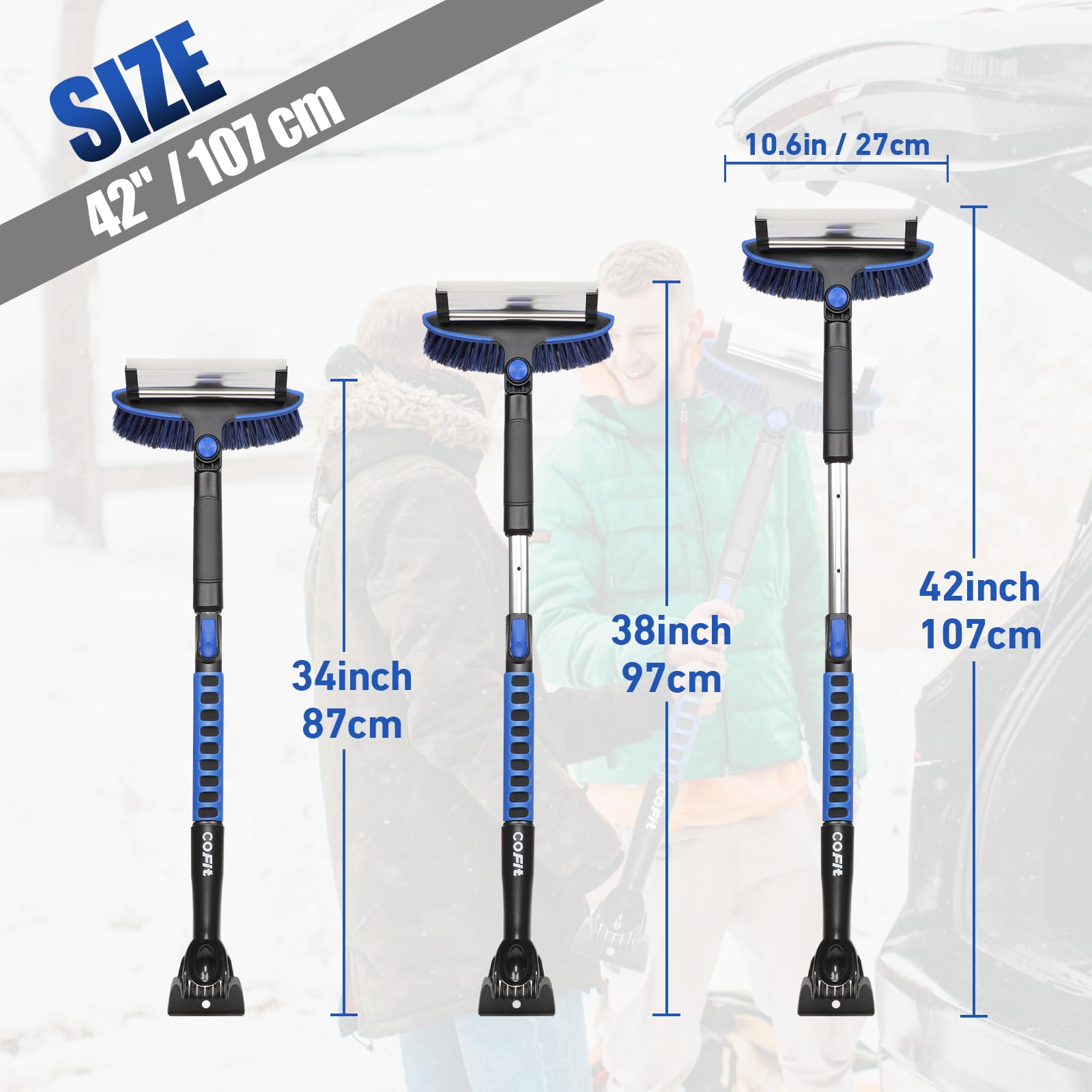 COFIT Car Snow Brush Extendable 42", 3 in 1 Sturdy Snow Brush with ...