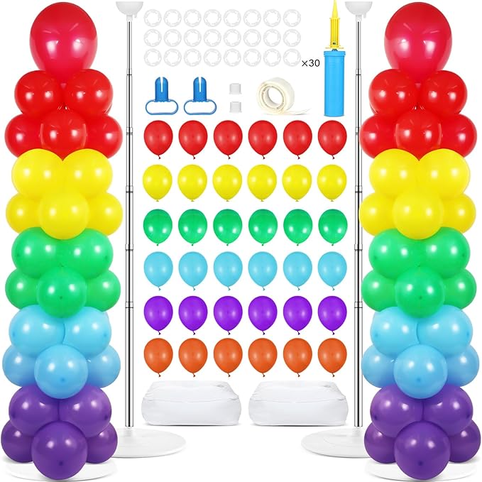 Amazon.com: 2 Sets Rainbow Balloon Column Stand Kit with 100 Graduation ...
