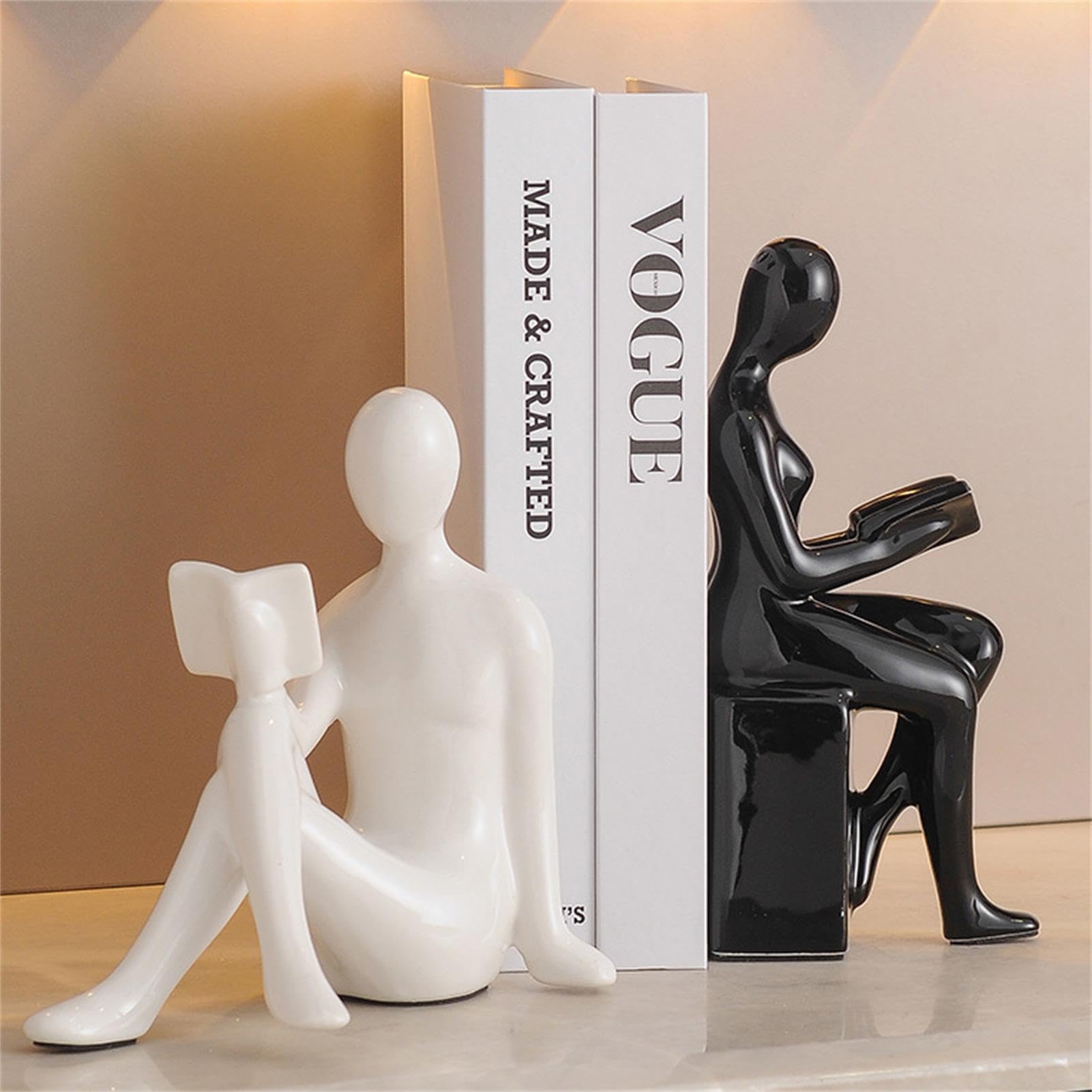 Amazon.com: Book Reader Statue Ceramic Decorative Bookends, Black and ...