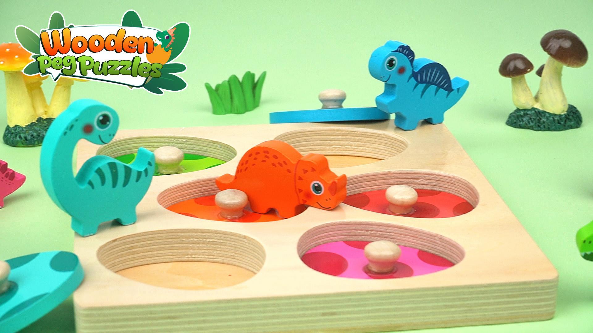 Watch EDUJOY Wooden Peg Puzzles for Toddlers with Dinosaur & Eggs on ...