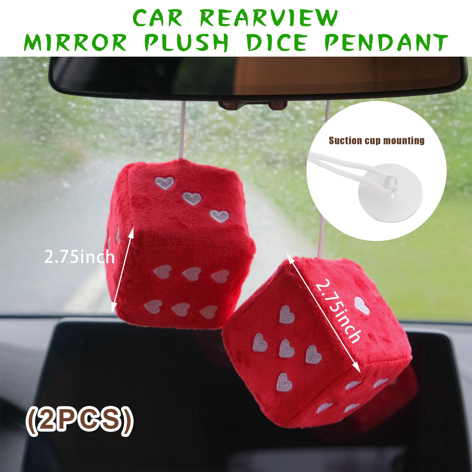 Soft Fuzzy Dice For Dashboard Colorful Heart Embroidered Fuzzy Plush ...
