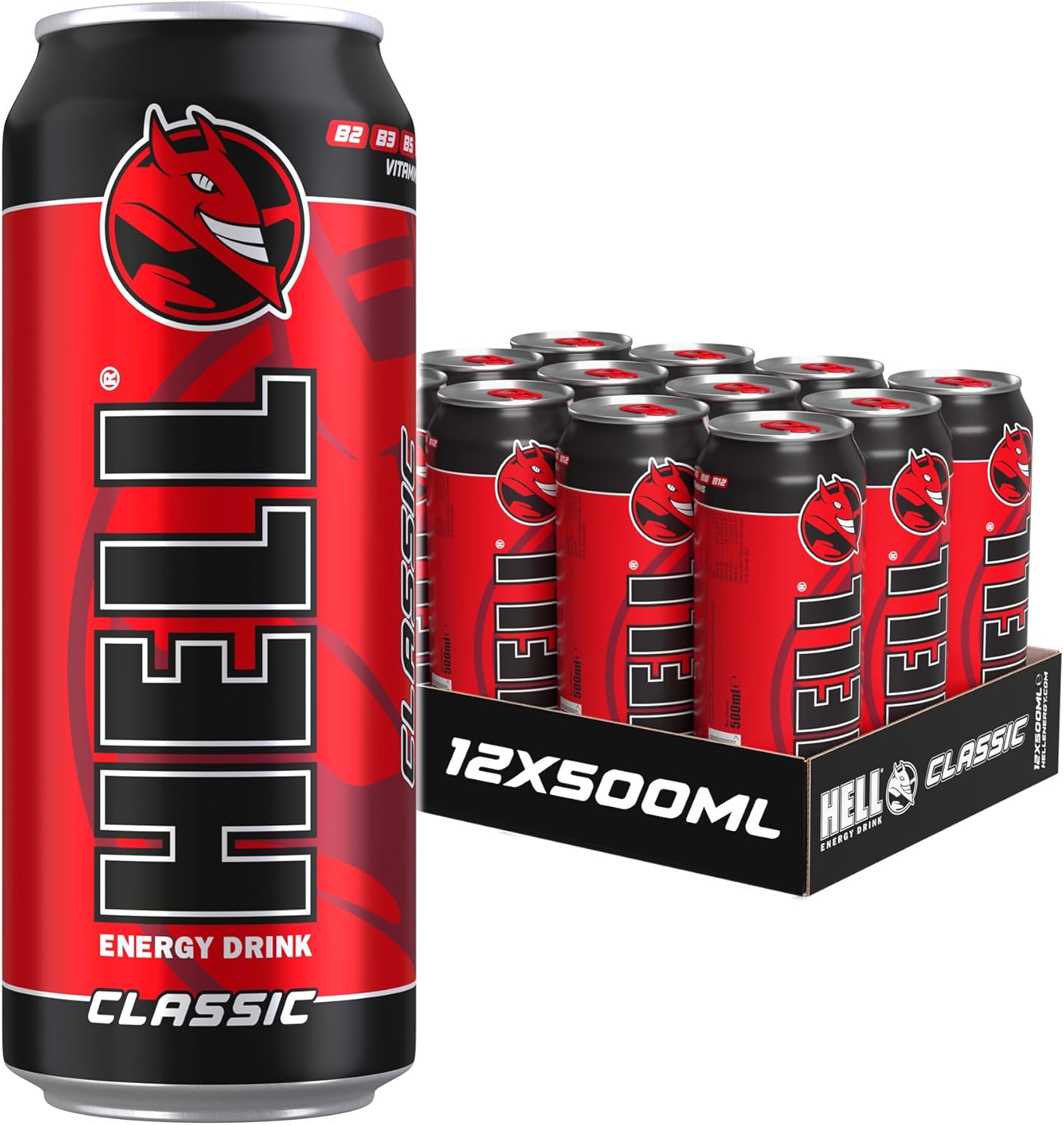 HELL Energy Drink Classic Flavour | 12 x 500ml Cans Multipack | 32mg ...