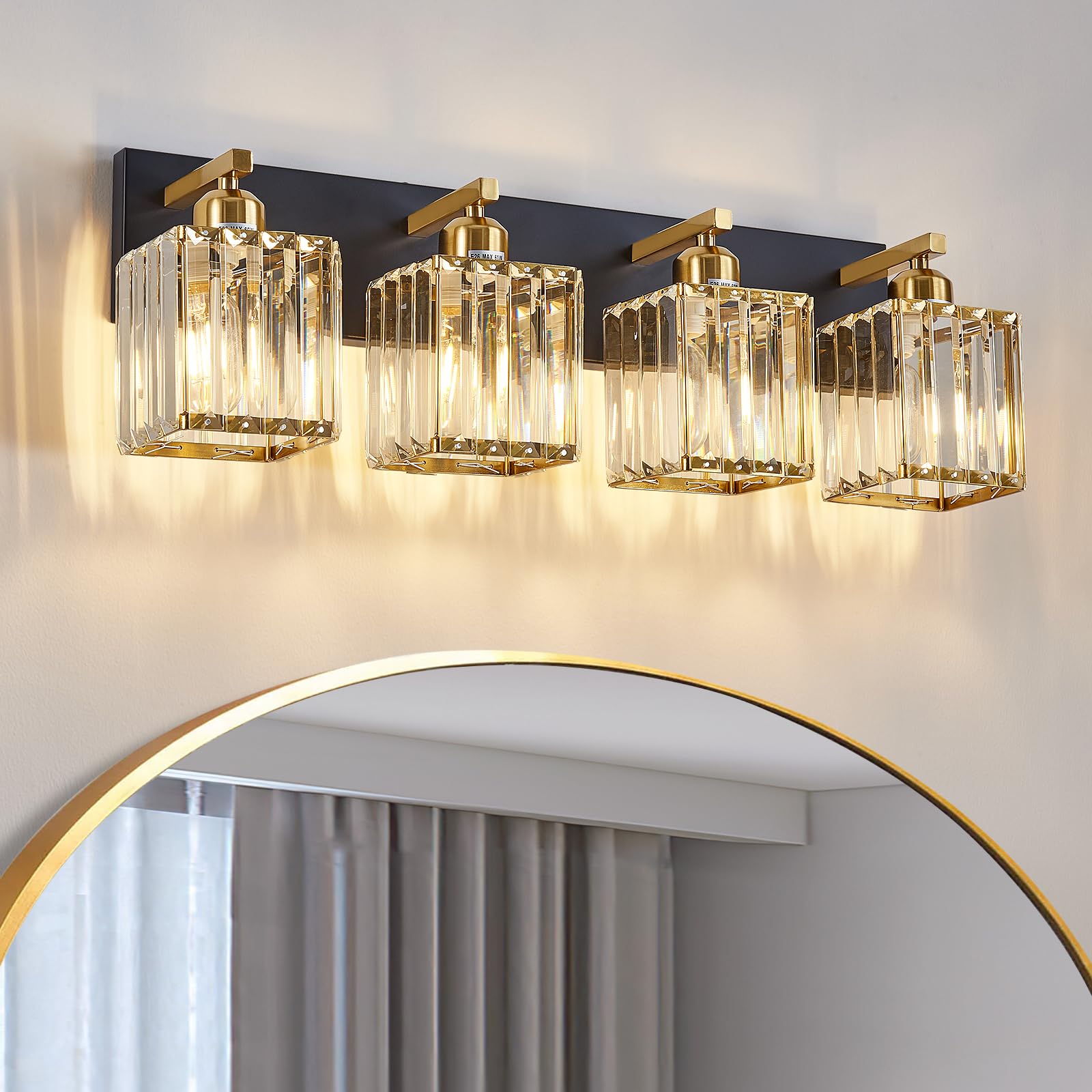 Aixialin Modern Crystal Bathroom Vanity Light 4-Lights Modern Black ...