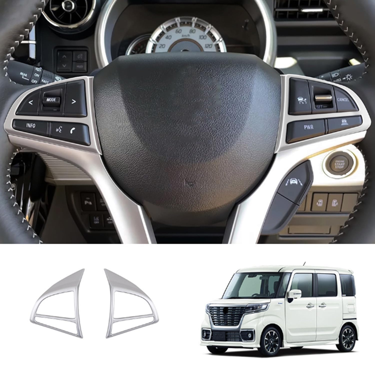 Amazon | 【HIGH FLYING】スズキ スペーシアカスタム ギア Spacia Custom Gear MK53S 2017-2022に適合 ステアリングホイール ボタン フレーム ...