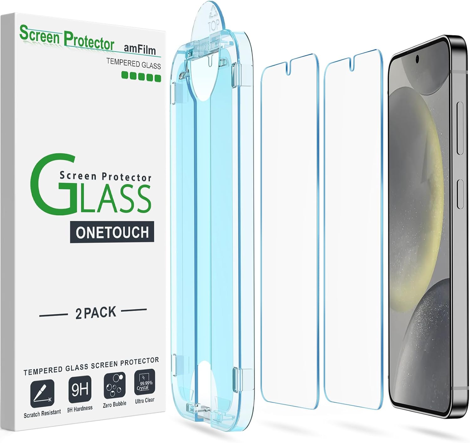 amFilm 2 Pack OneTouch Tempered Glass Screen Protector for Samsung ...