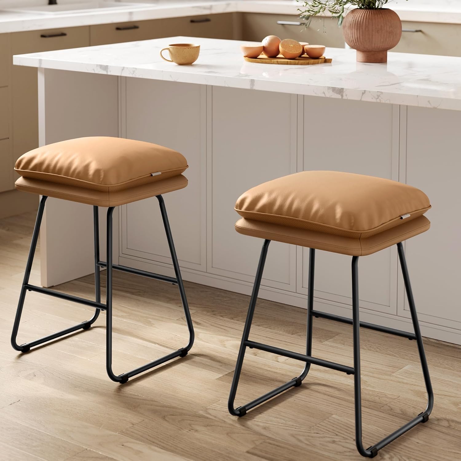 VASAGLE Bar Stools Set of 2, Counter Height Bar Stools, Leather Counter ...