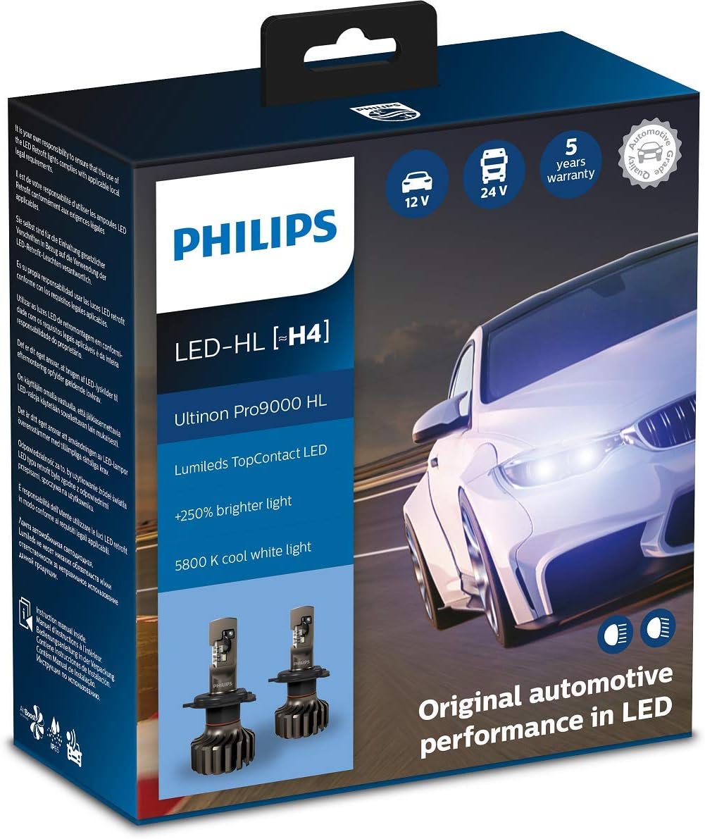 Philips Ultinon Pro9000 LED Car Headlight Bulb (H4), set of 2 : Amazon ...