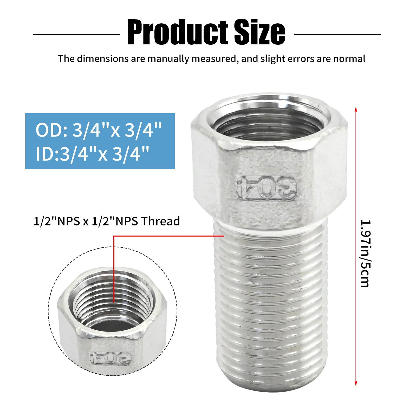 Snapklik.com : VIKKSAER Stainless Steel Extension Fitting, 1/2" Male X ...