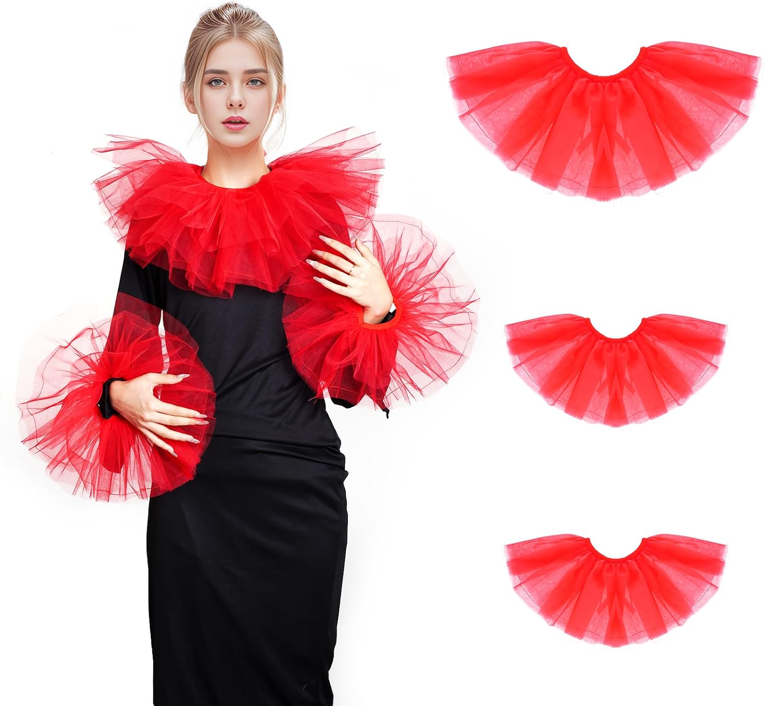 Amazon.com: phnydreg 3Pcs Clown Costume Halloween Collar Cuffs Ruffle ...