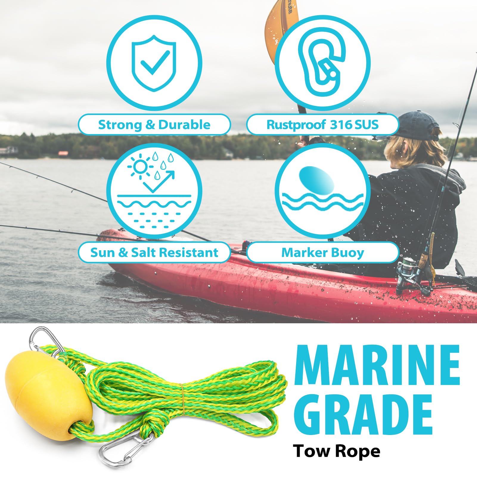 Snapklik.com : Kayak Tow Line,12FT Drift Sock Anchor Rope For Fishing ...