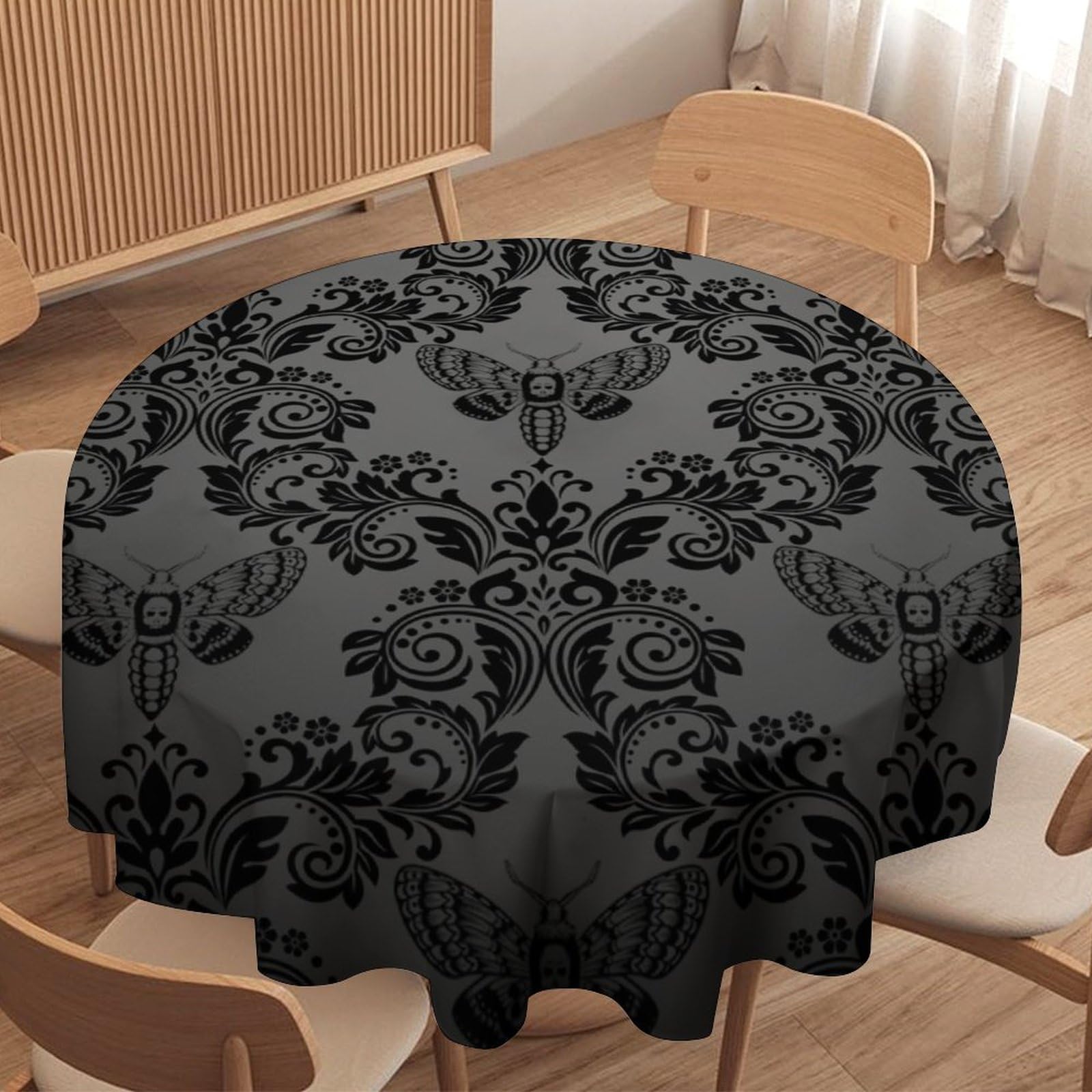 Amazon.com: SHElifestyle Black Damask Round Tablecloth Gothic Vintage ...
