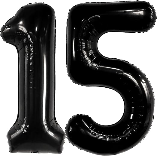 Amazon.com: Giant, Black 15 Balloons Number - 40 Inch | Number 15 Black ...
