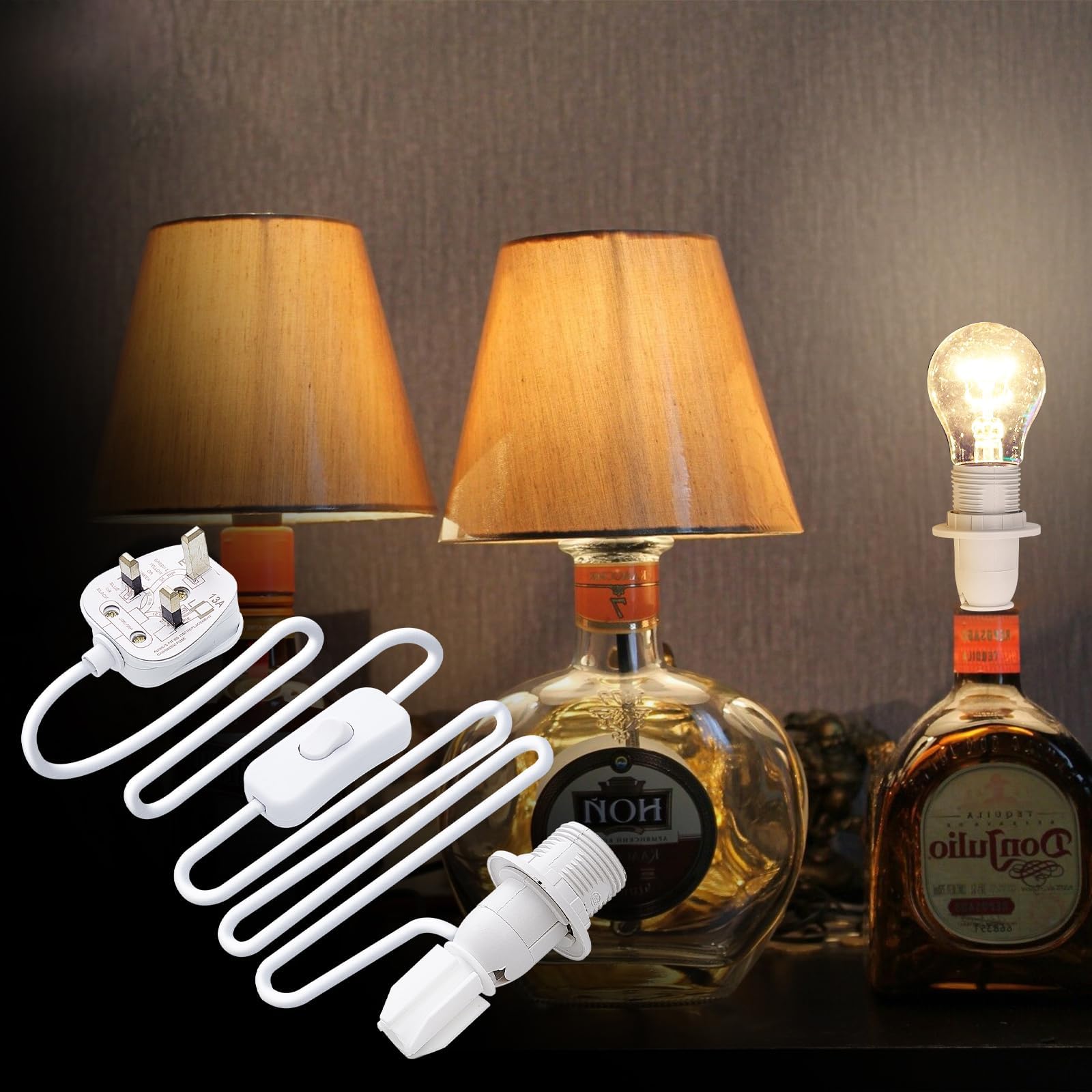 Dencon Switched Bottle Lamp Adaptor White, Flex and Plug to BSEN ...