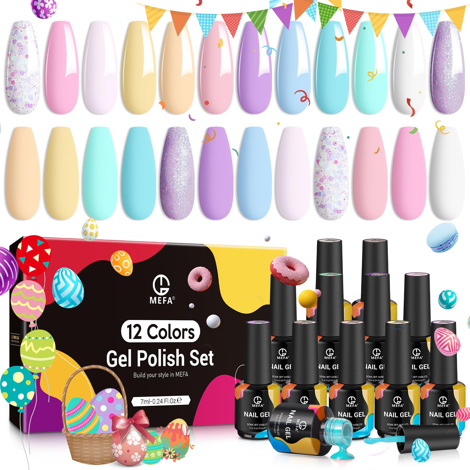 MEFA Pastel Gel Nail Polish Set,12 Colors Easter Decorations Spring ...