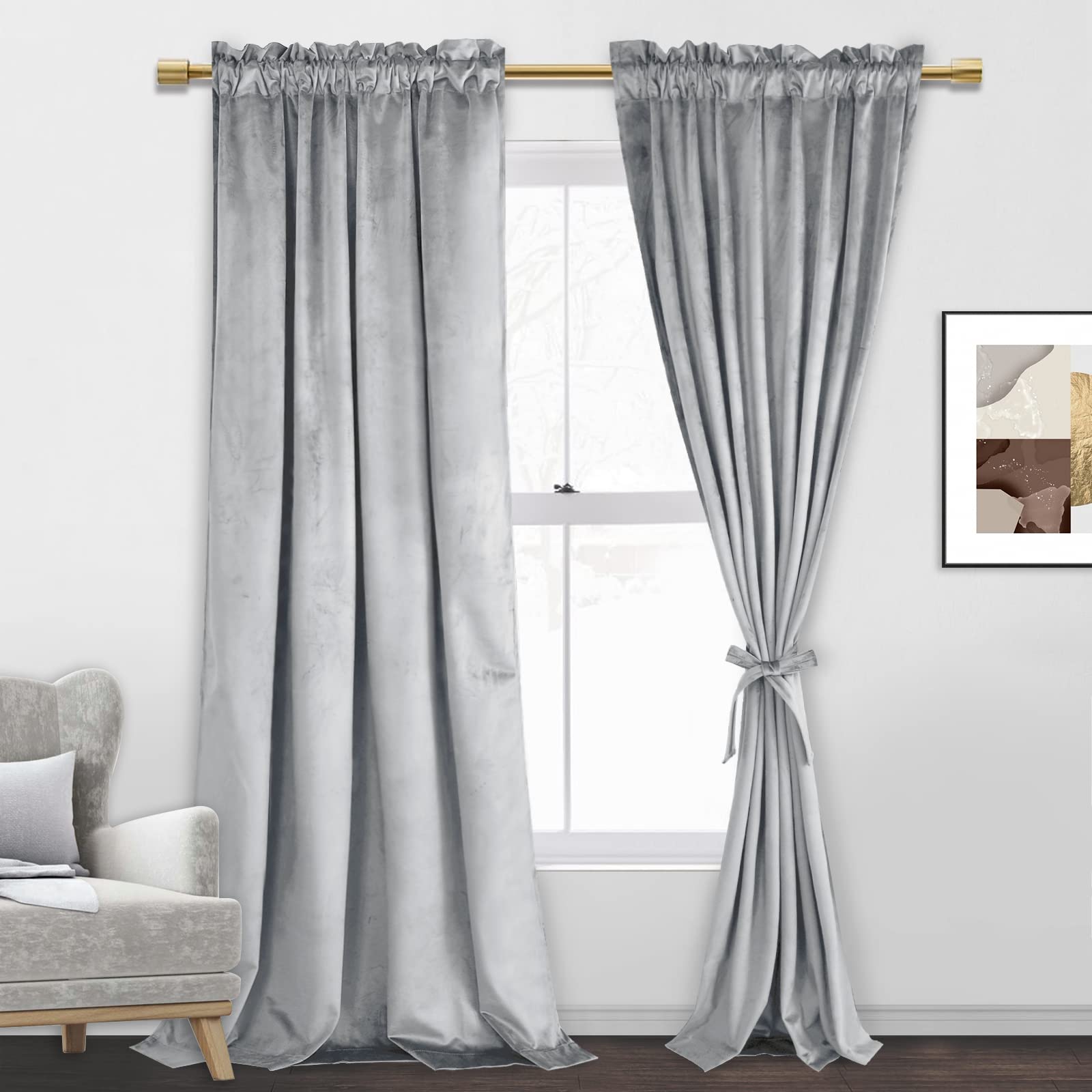 JIUZHEN Silver Grey Velvet Curtains 90 inches for Living Room - Privacy ...