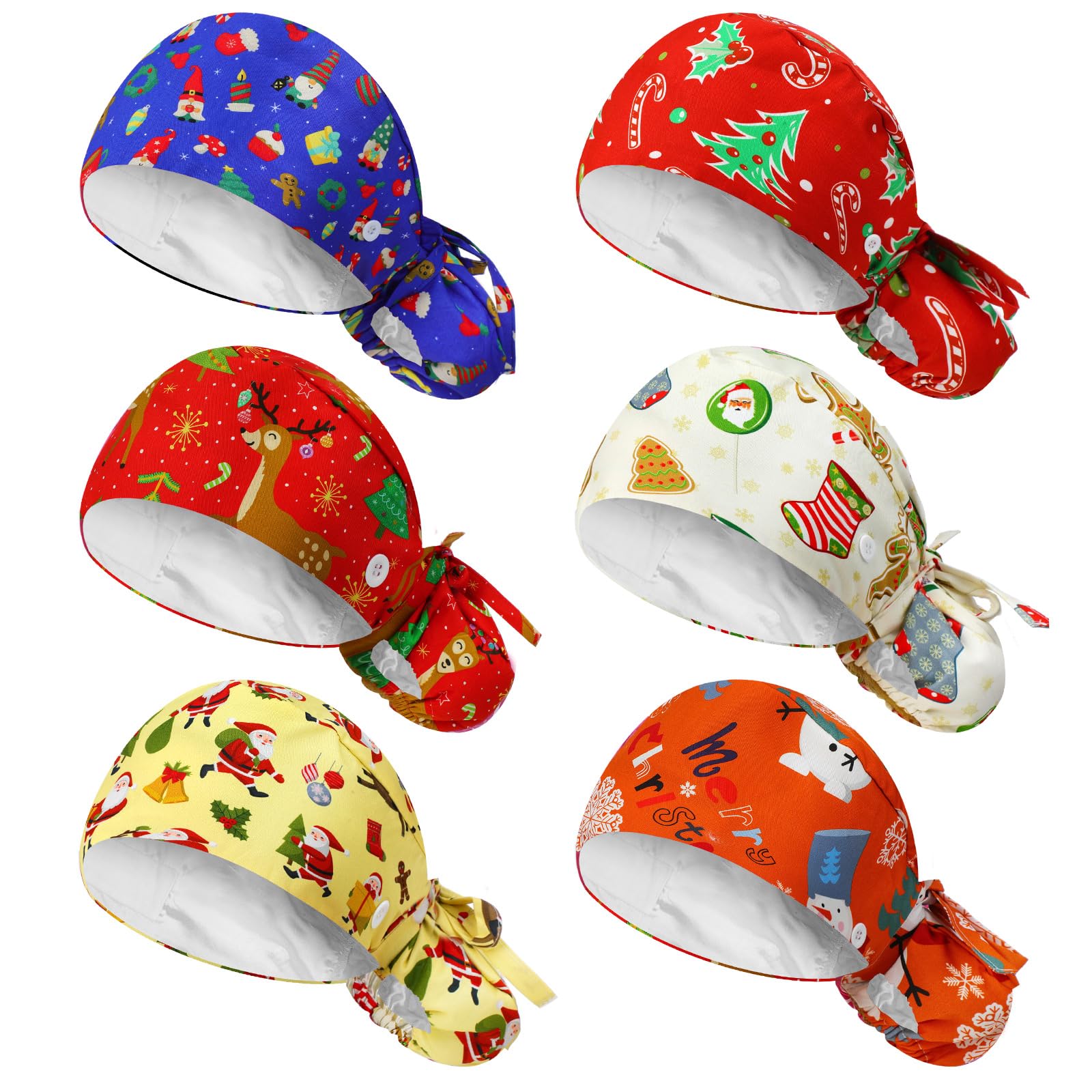 Amazon.com: Jadive 6 Pcs Satin Lined Working Hat Adjustable Scrub Caps ...