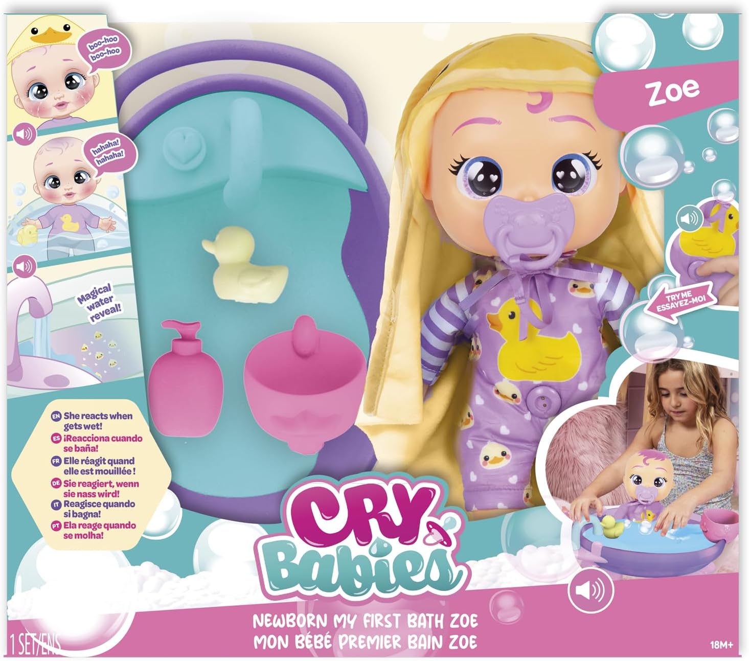 Amazon.com: Cry Babies Newborn My First Bath Zoe - Interactive Baby ...