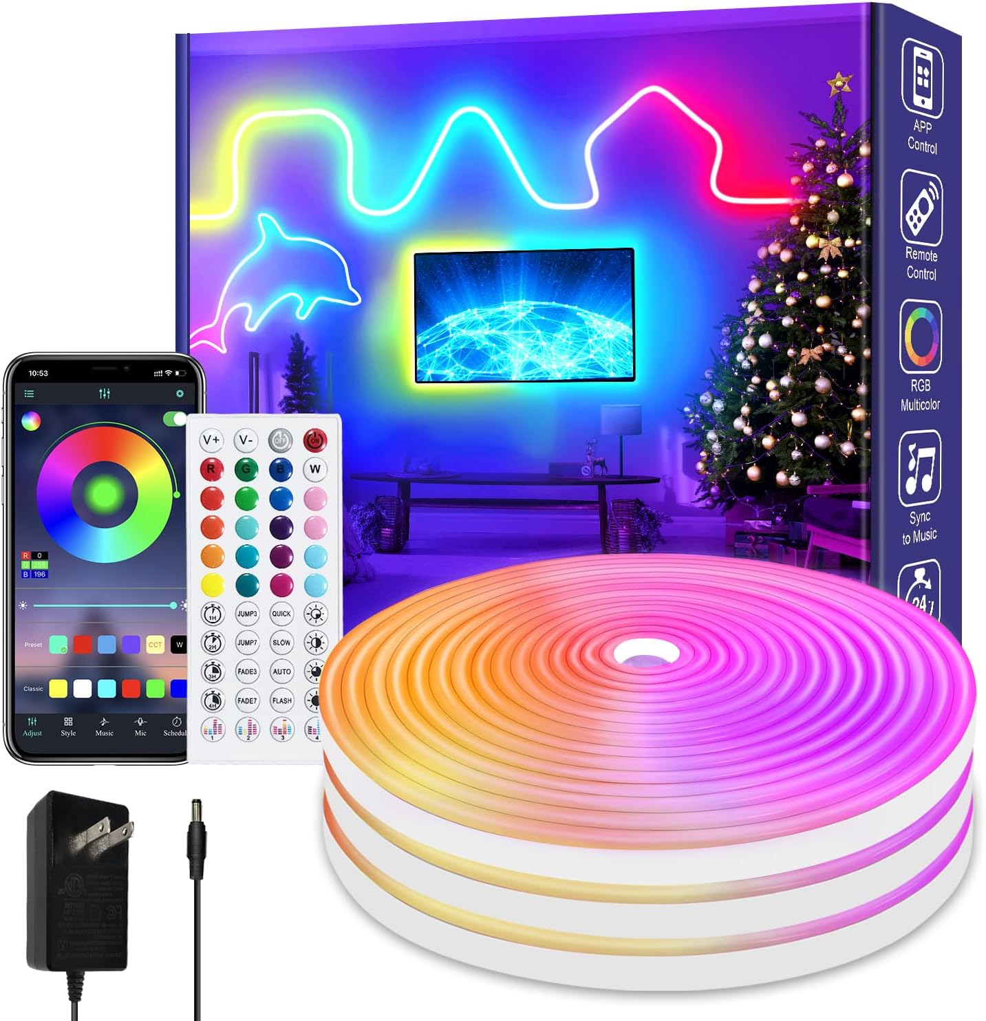 Amazon.com: 32.8Ft Neon Rope Lights,Flexible Led Rope Lights Control ...