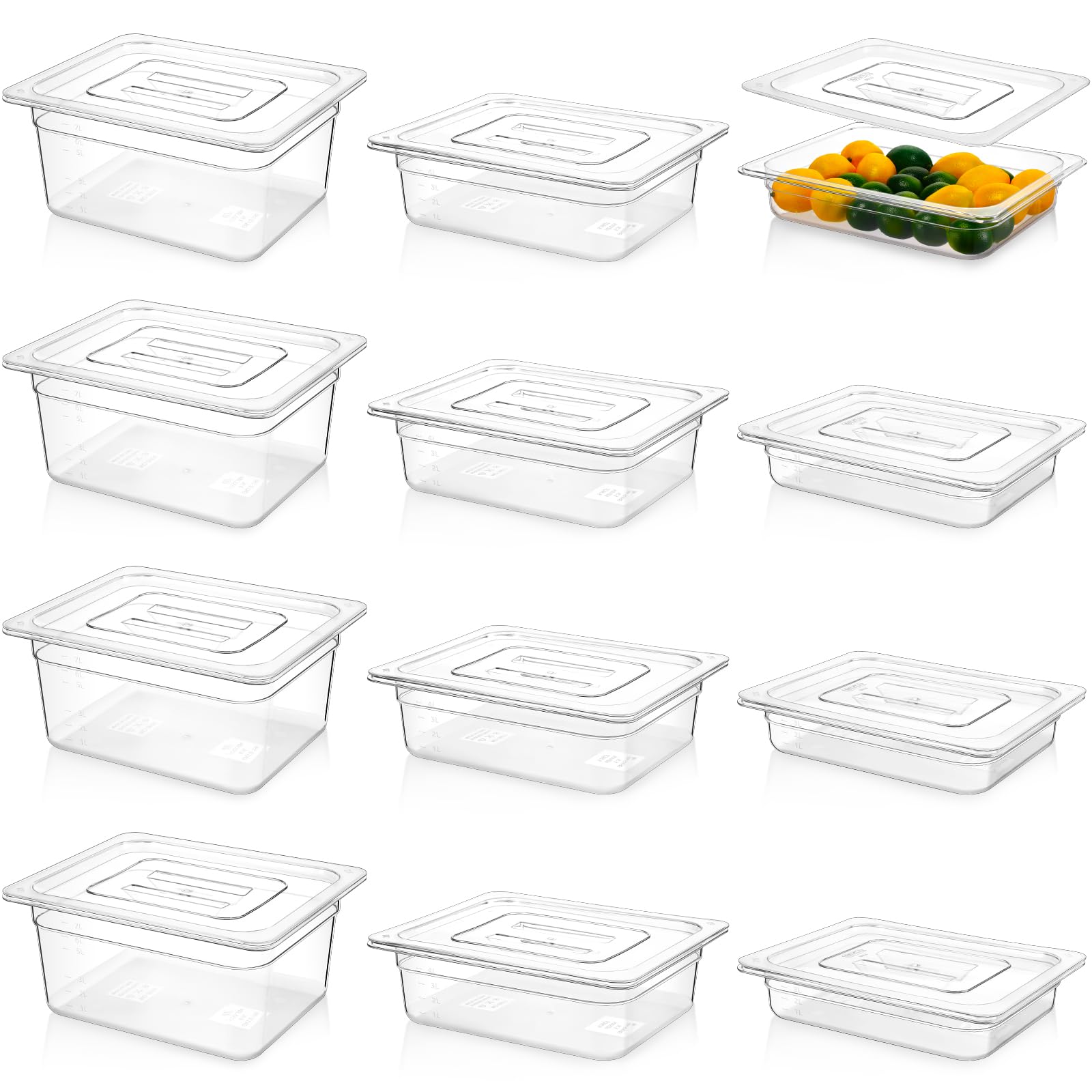 12 Pcs Clear Food Pans with Lids Stackable Plastic Pan Salad Bar ...