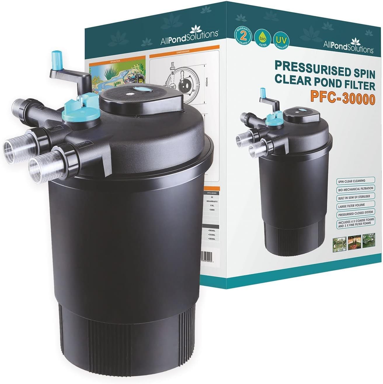 AllPondSolutions Pressurised Koi Fish Pond Filter with UV Steriliser ...