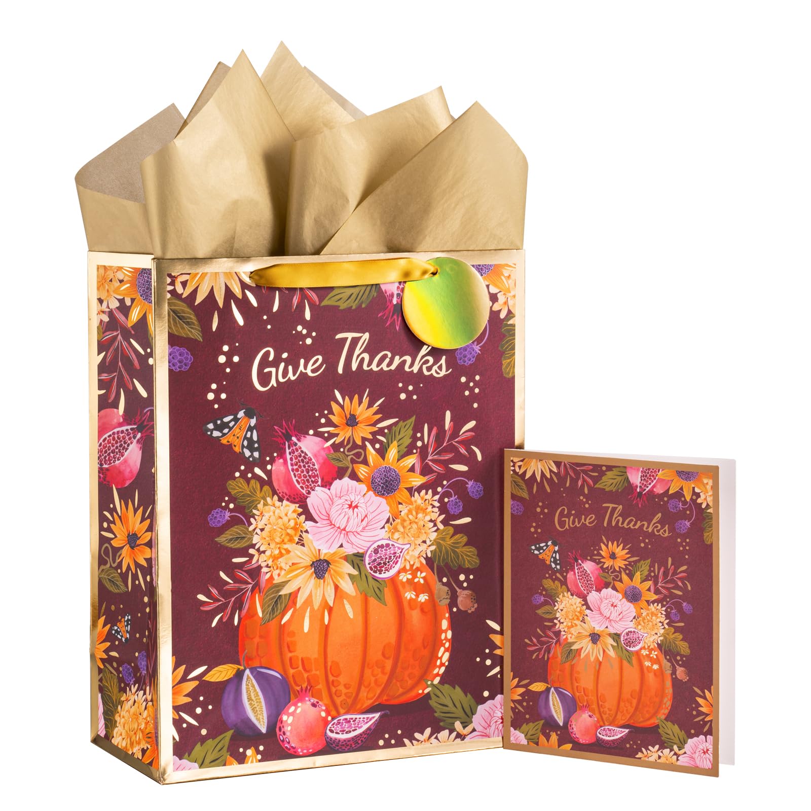 Amazon.com: LeZakaa 13" Autumn Gift Bag with Metallic Foil with Tissue ...
