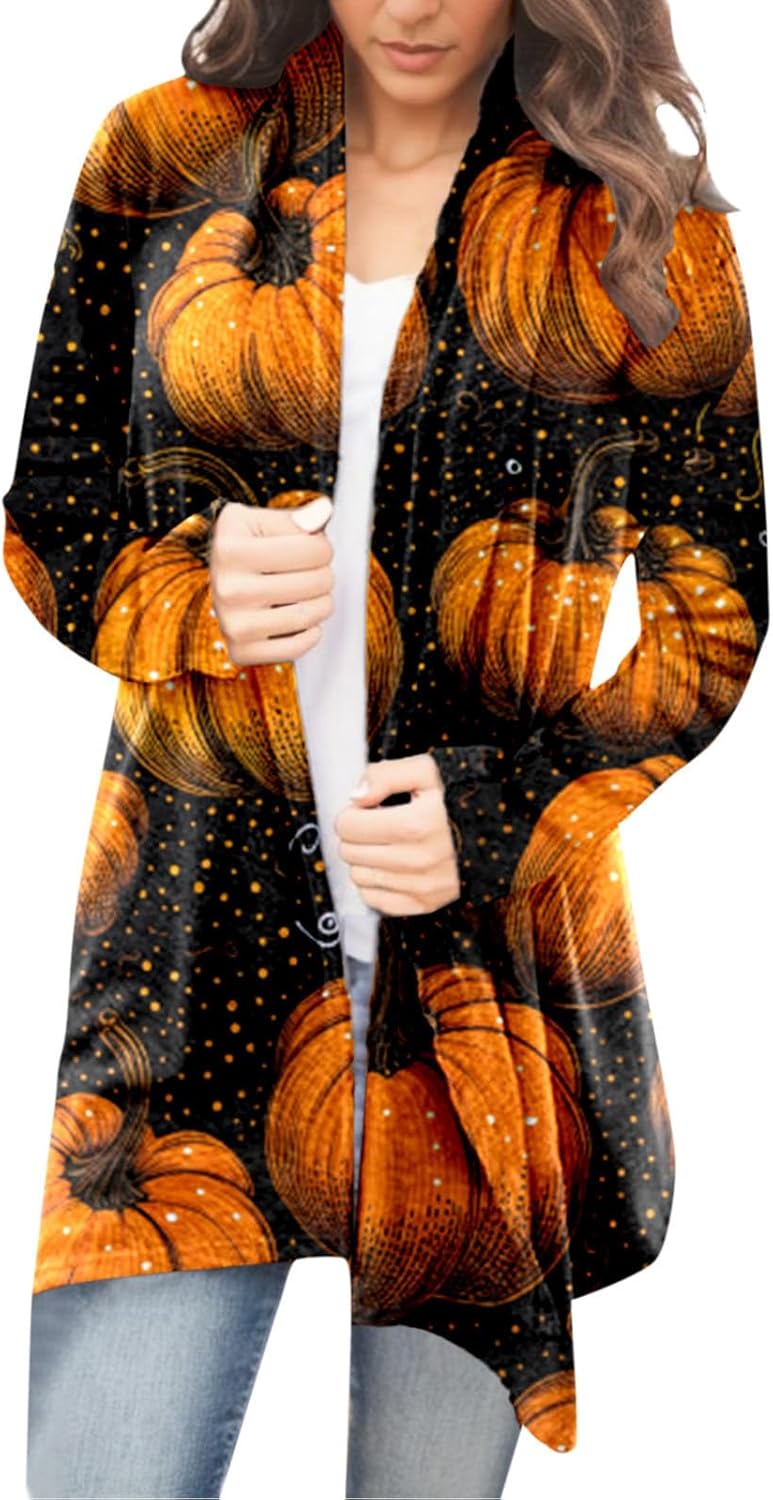 Women's Halloween Cardigans Lightweight Funny Print Coat Long Sleeve ...