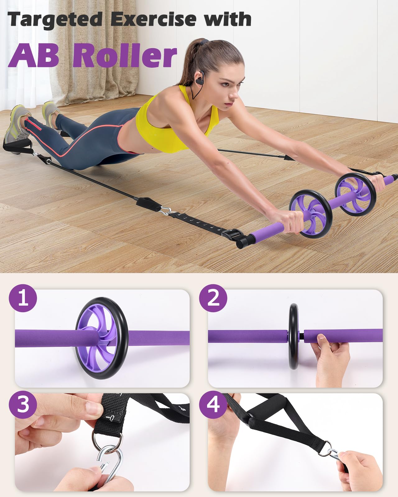 Zacro Pilates Bar with Resistance Bands, Pilates Bar with Ab Roller for ...