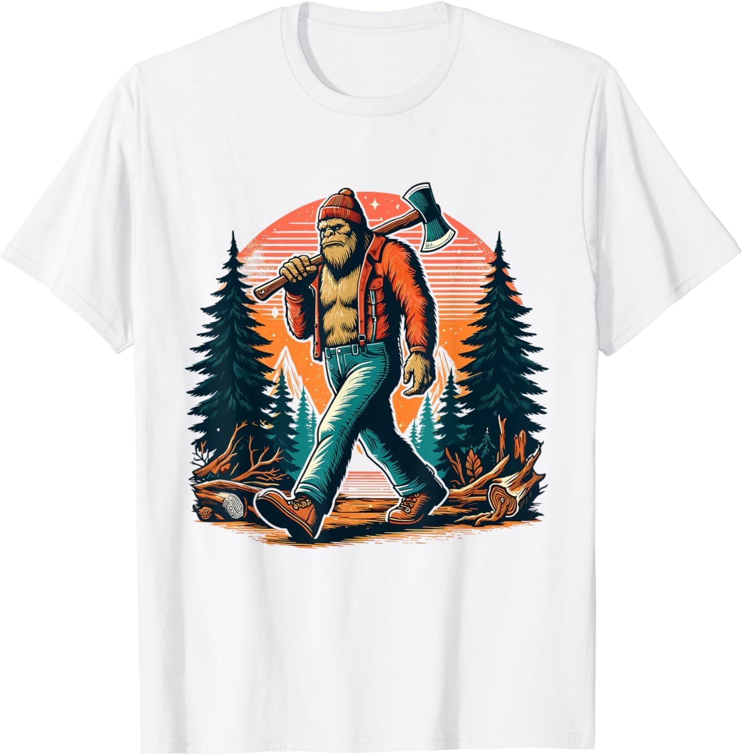 Robnik Bigfoot Sasquatch Woodworking Lumberjack Retro Logger Print T ...