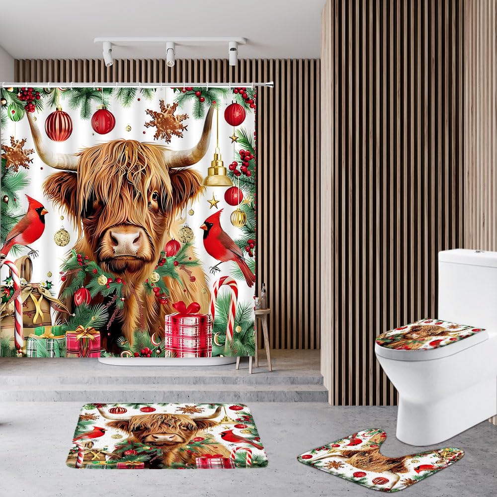 Longhorn Bathroom Set Jayden Madge 4PCS Black And White Highland Cow