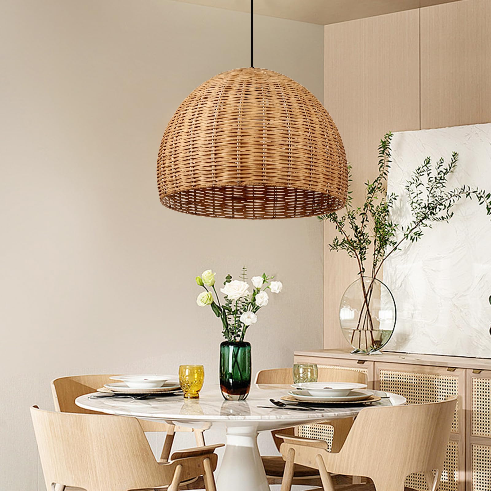 Rowabi Rattan Pendant Light - Bamboo Pendant Light, Boho Lamp, Rattan ...