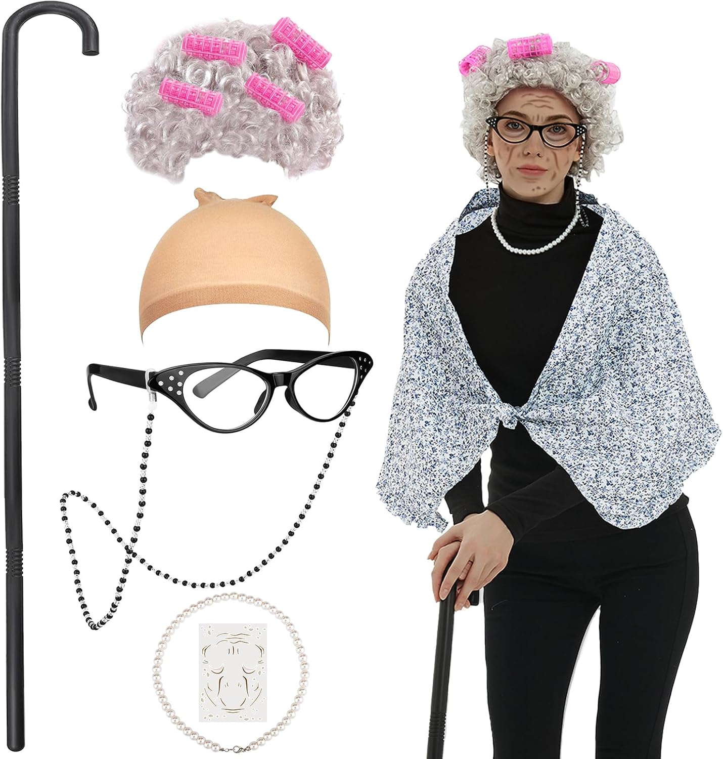 Amazon.com: CosyCozy Old Lady Costume for Women,Grandma Costume with ...