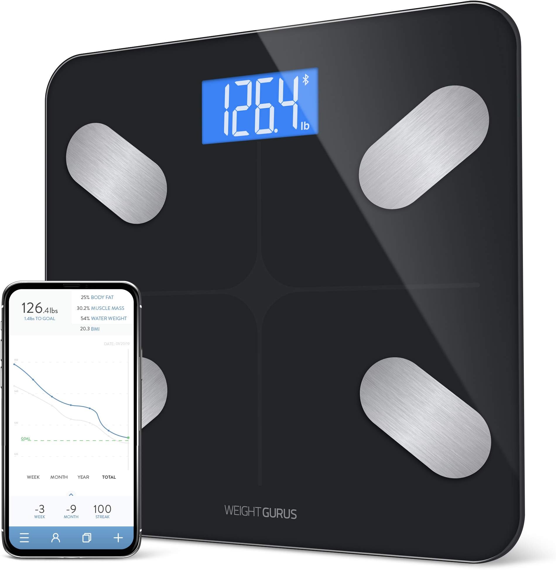 Greater Goods Digital Body Composition Black Scale, Calculates Weight ...