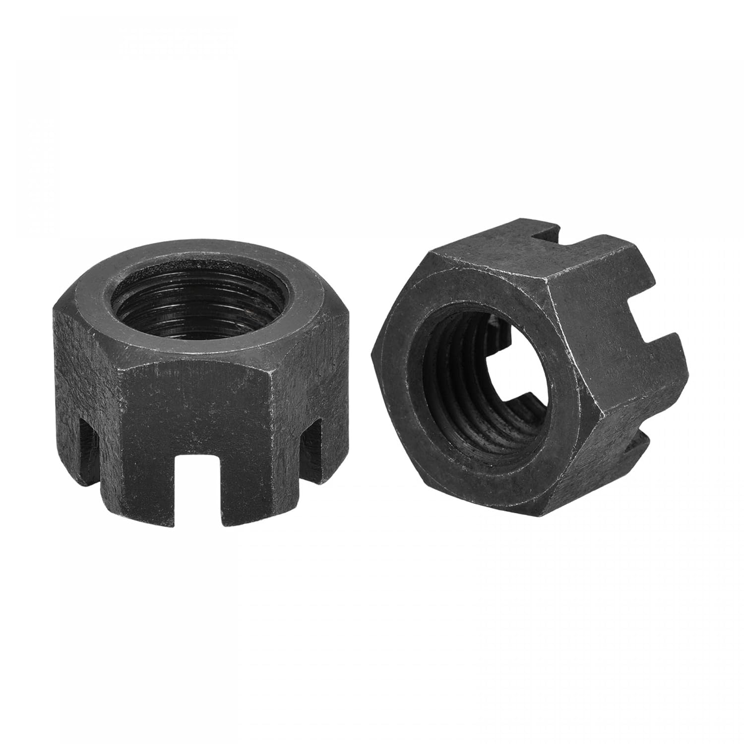 uxcell M24x3mm Hexagon Slotted Nut, Grade 4.8 Carbon Steel Hex Castle ...