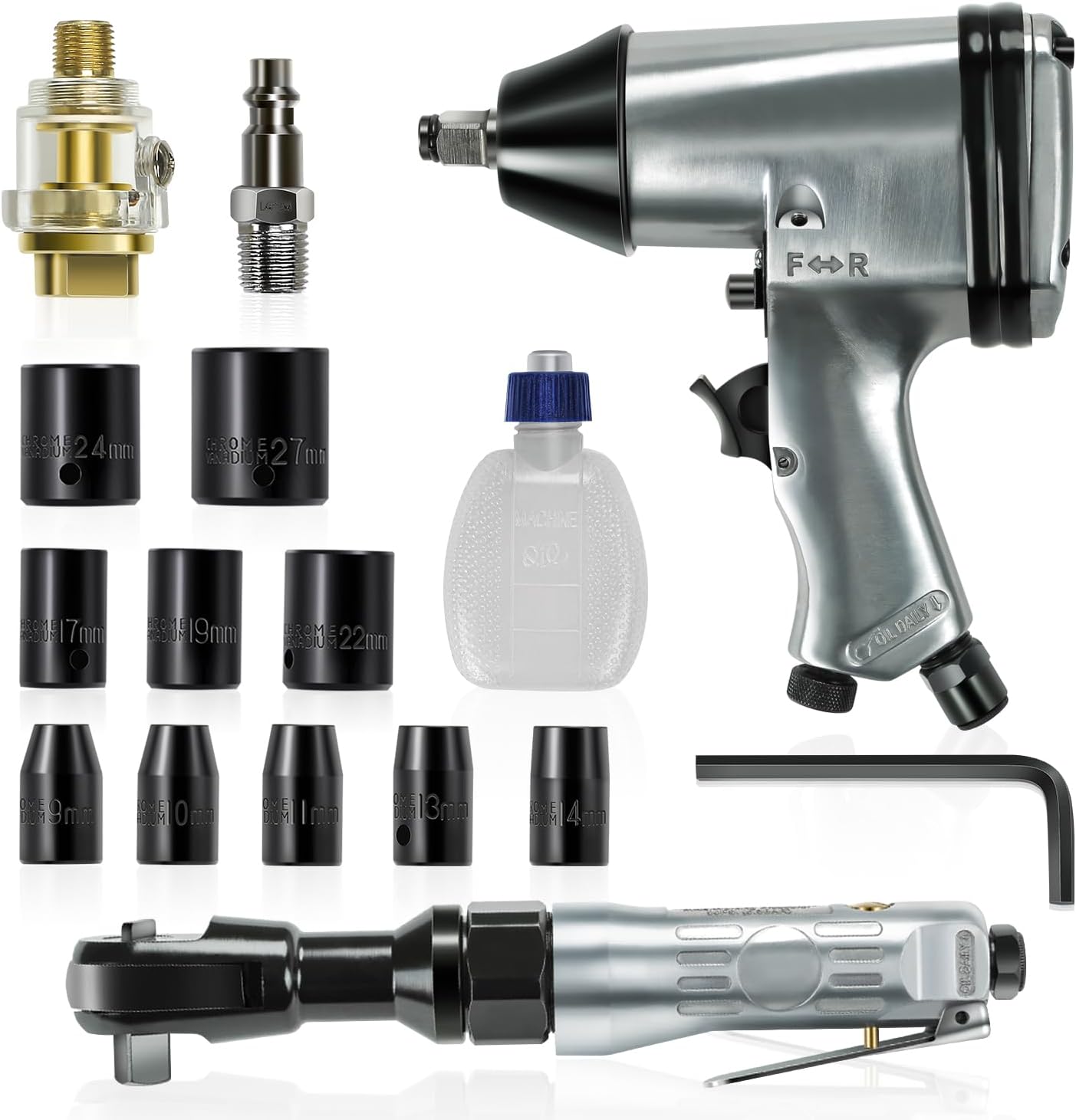 Amazon.com: Auto Dynasty 17PCS 1/2" Air Impact Ratchet Wrench Kit Set ...