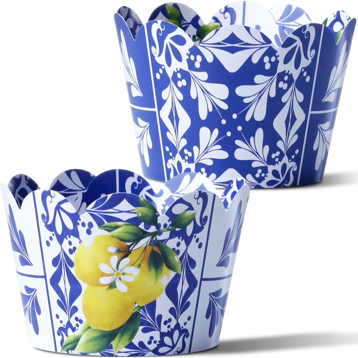 Amazon.com: Blue Talavera Cupcake Wrappers, Set of 42 - Blue and White ...