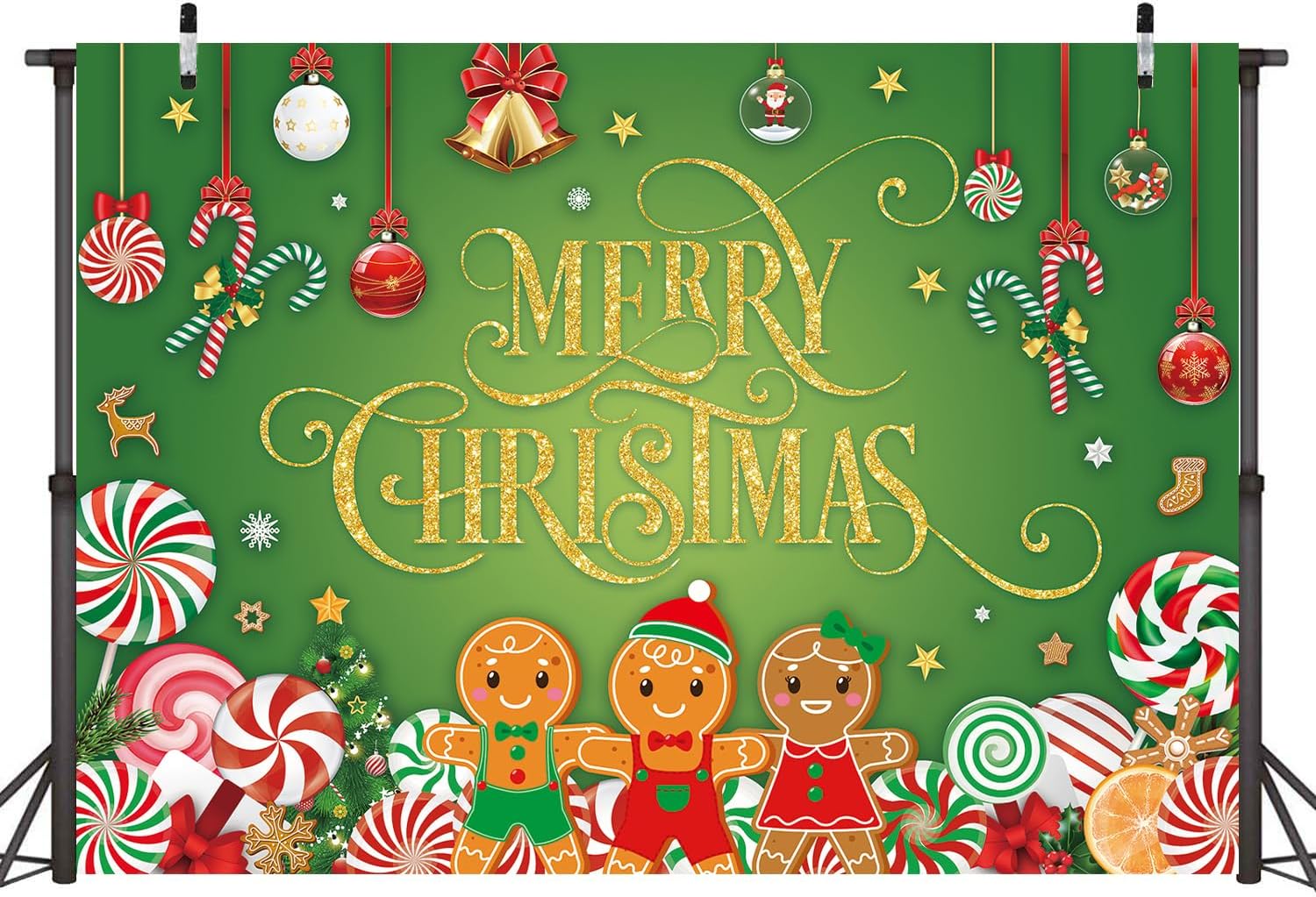 Amazon.com : LTDKAEN Gingerbread Merry Christmas Backdrop Green ...