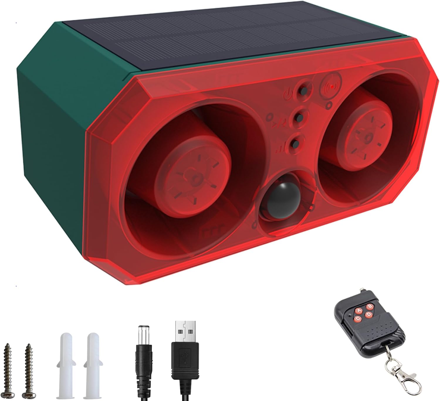 Amazon.com: QXMH Solar Outdoor Motion Sensor Alarm:strobe light motion detector alarm 129dB*2 ...