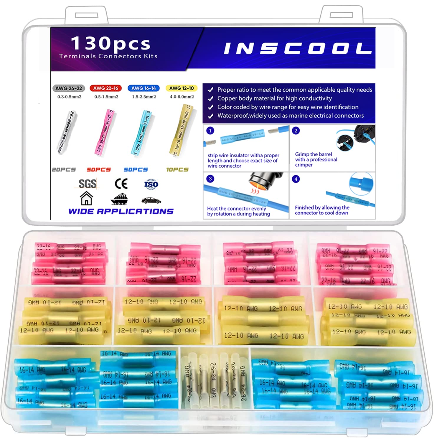 130pcs Heat Shrink Butt Connector, Waterproof Crimp Electrical Wire ...