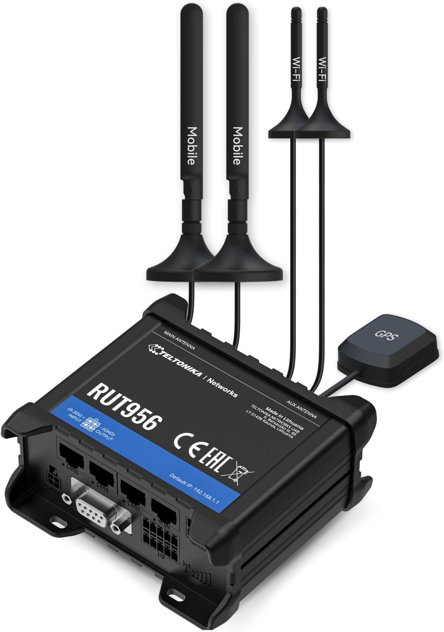 Teltonika RUT956A00A00 Industrial 4G LTE Cat4 Cellular Router, 4 ...