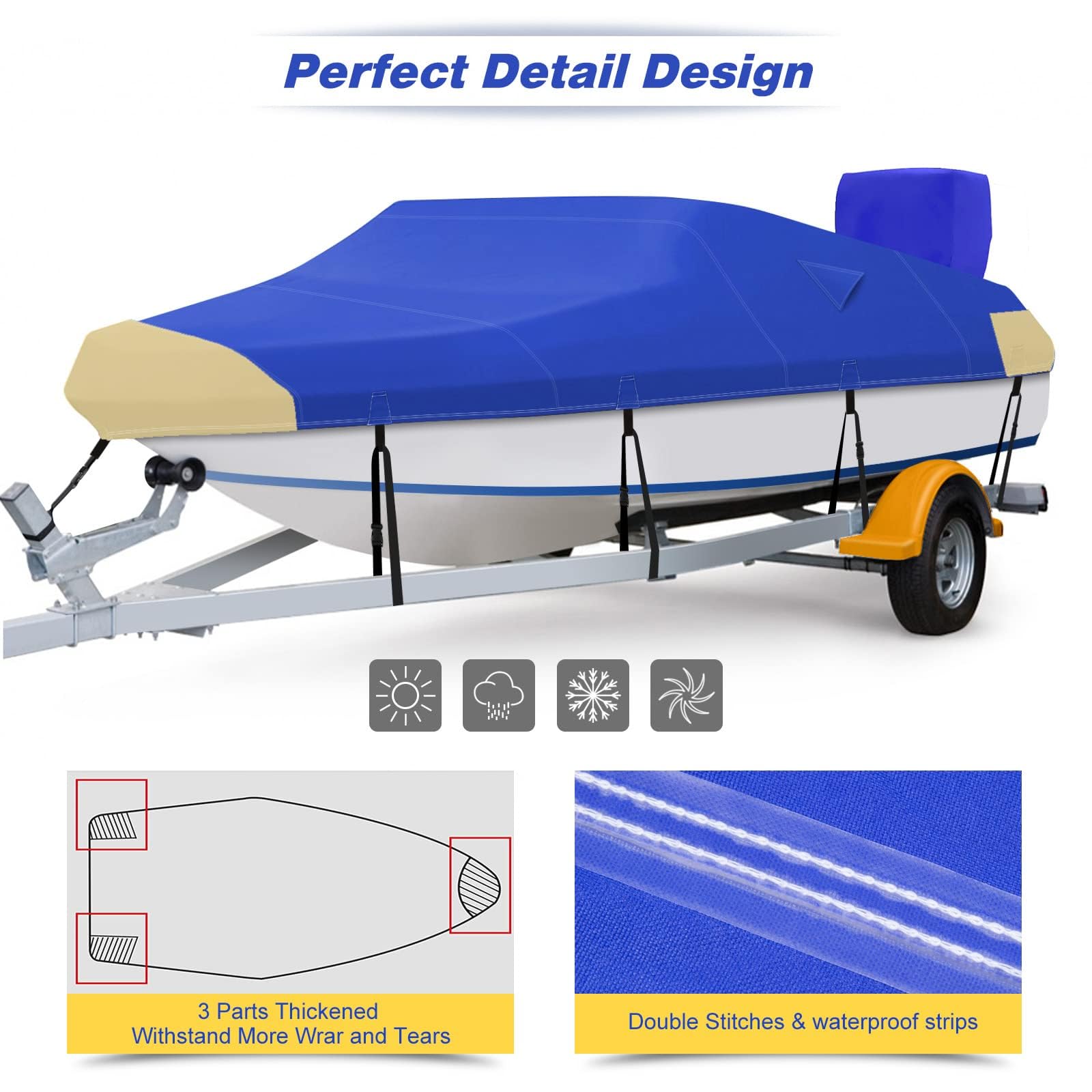 Snapklik.com : Boat Cover, 900D Waterproof Boat Cover Fits 14-16 Ft V ...