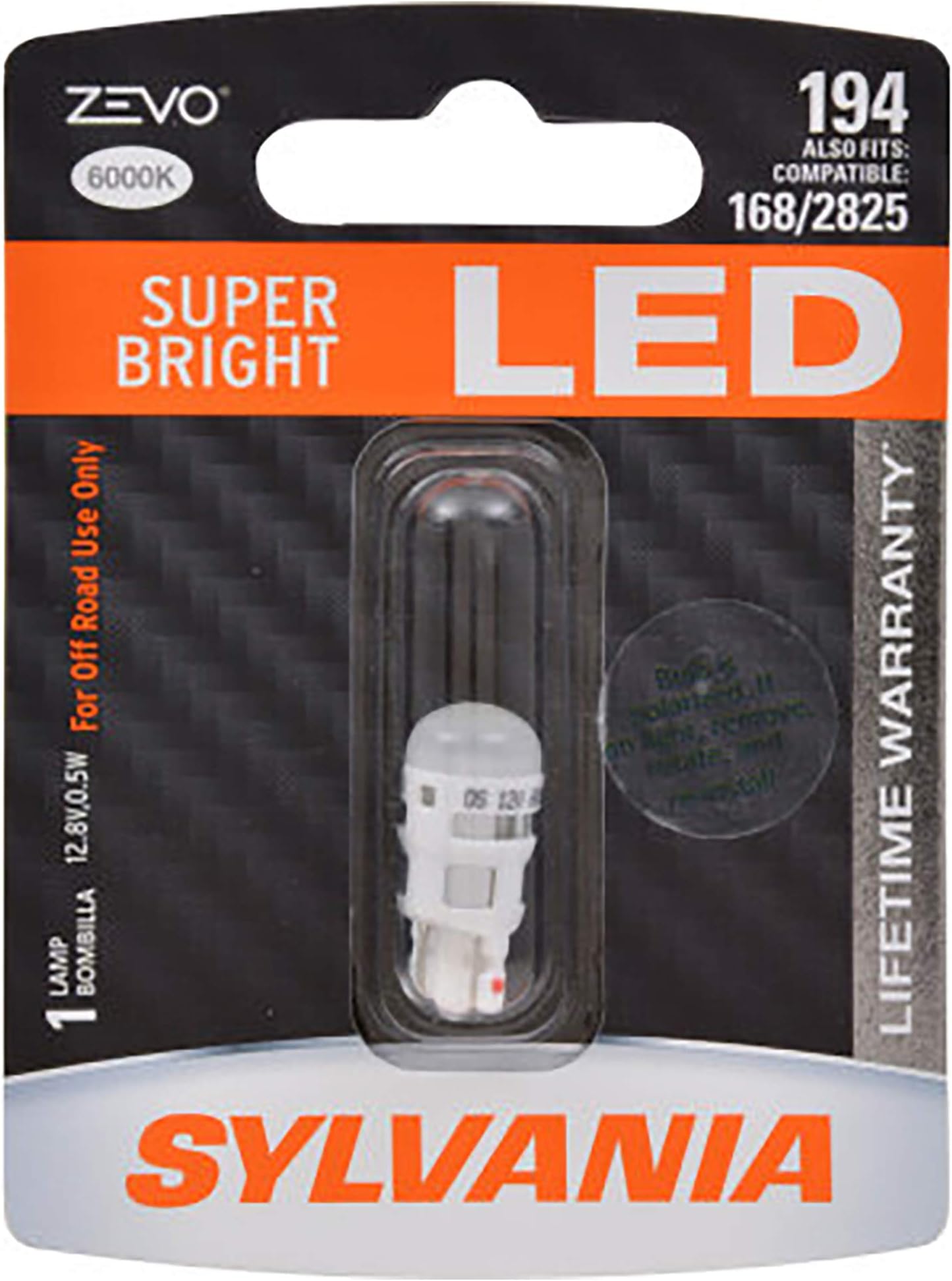 SYLVANIA ZEVO 194 T10 W5W White LED Bulb, (Contains 1 Bulb), Brake ...