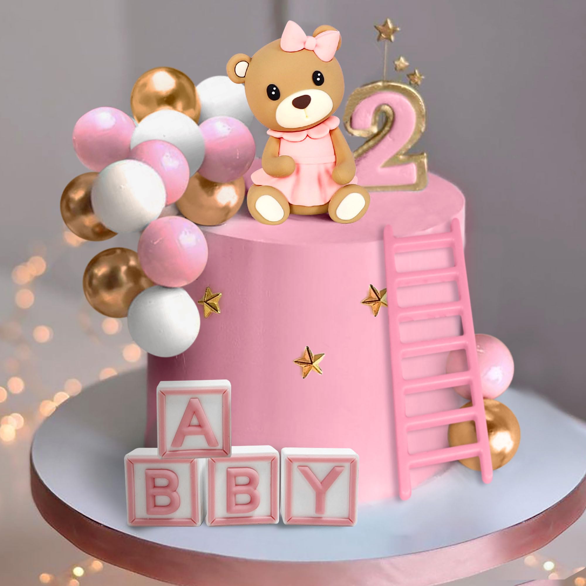 Snapklik.com : Pink Bear Cake Decoration Baby Bear Baby Shower Cake ...
