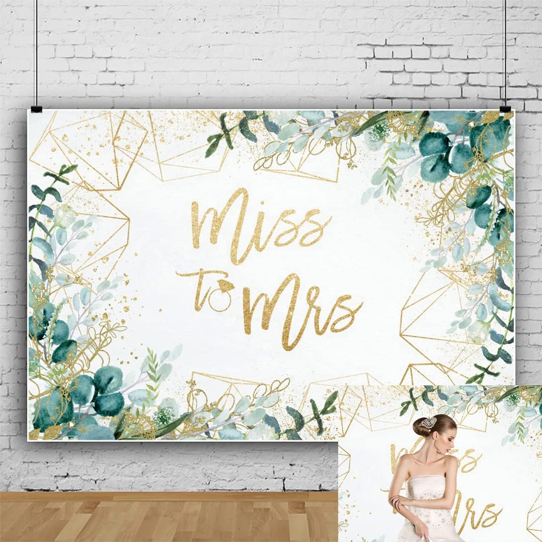 Amazon.com : ABLIN 7x5ft Rustic Miss to Mrs Backdrop Green Leaves ...