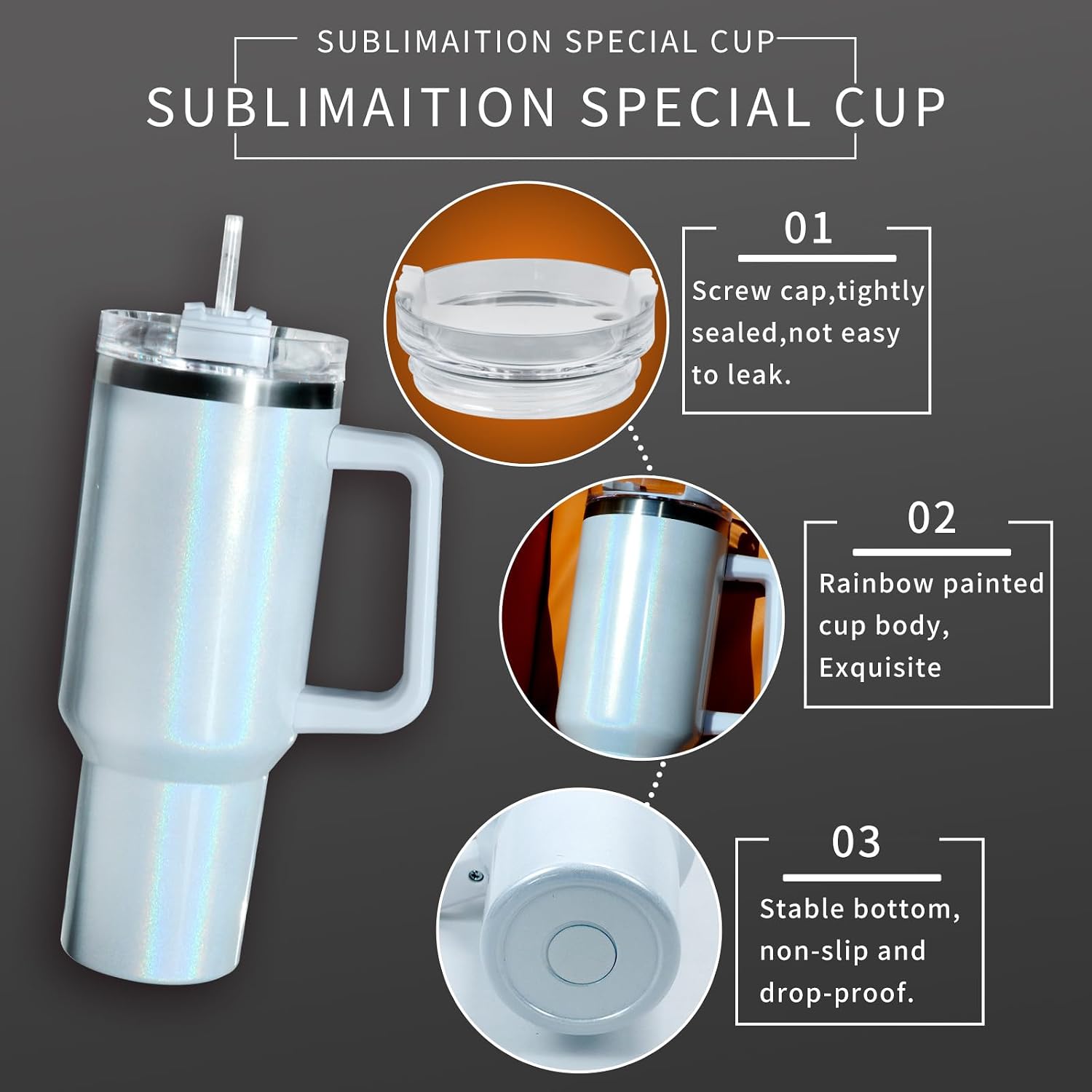 MAIKESUB Vaso de sublimación en blanco de 40 onzas con asa y tapa con ...