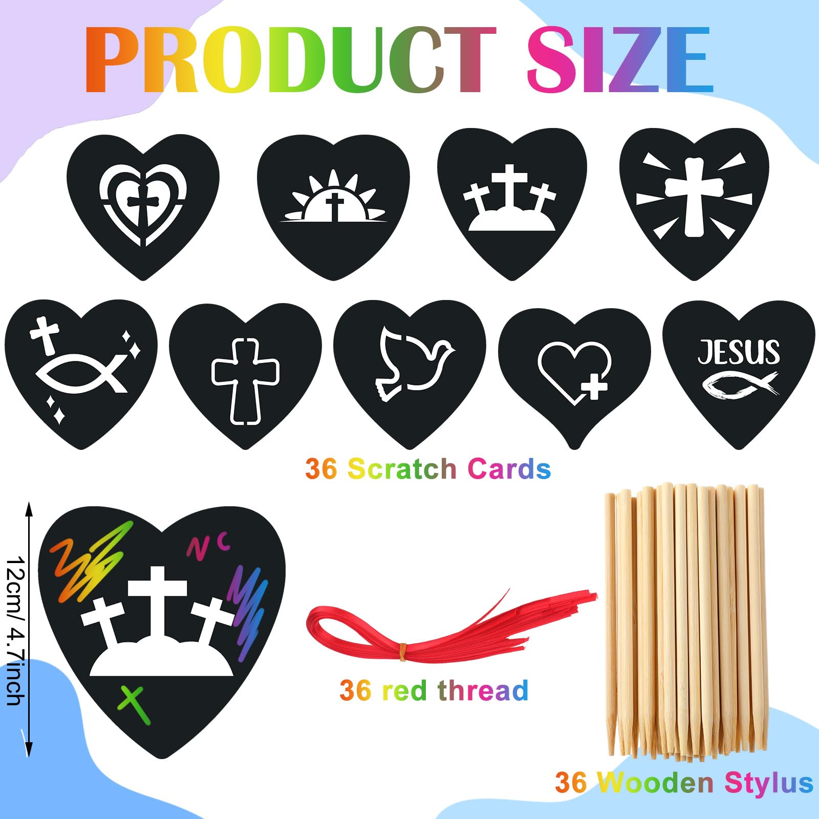 Snapklik.com : 36 Pcs Easter Cross Scratch Crafts Bulk Of Rainbow ...