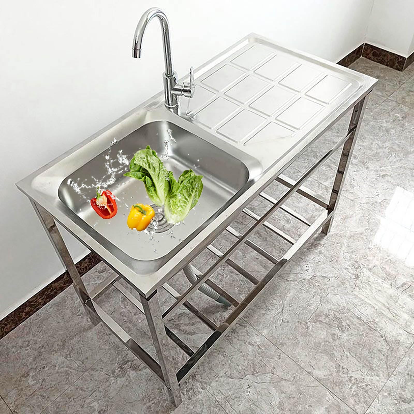 Free Standing Stainless Steel Utility Sinks with Cold/Hot Faucet ...