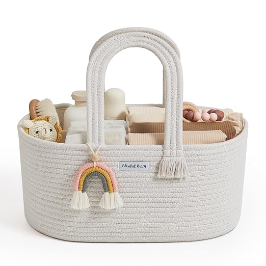 Amazon.com : Blissful Diary Baby Diaper Caddy Organizer, Cotton Rope ...