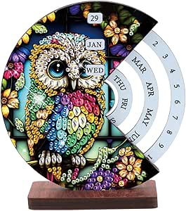 Amazon.com: MVVMTOP Diamond Painting Wooden Rotating Calendar Kit ...