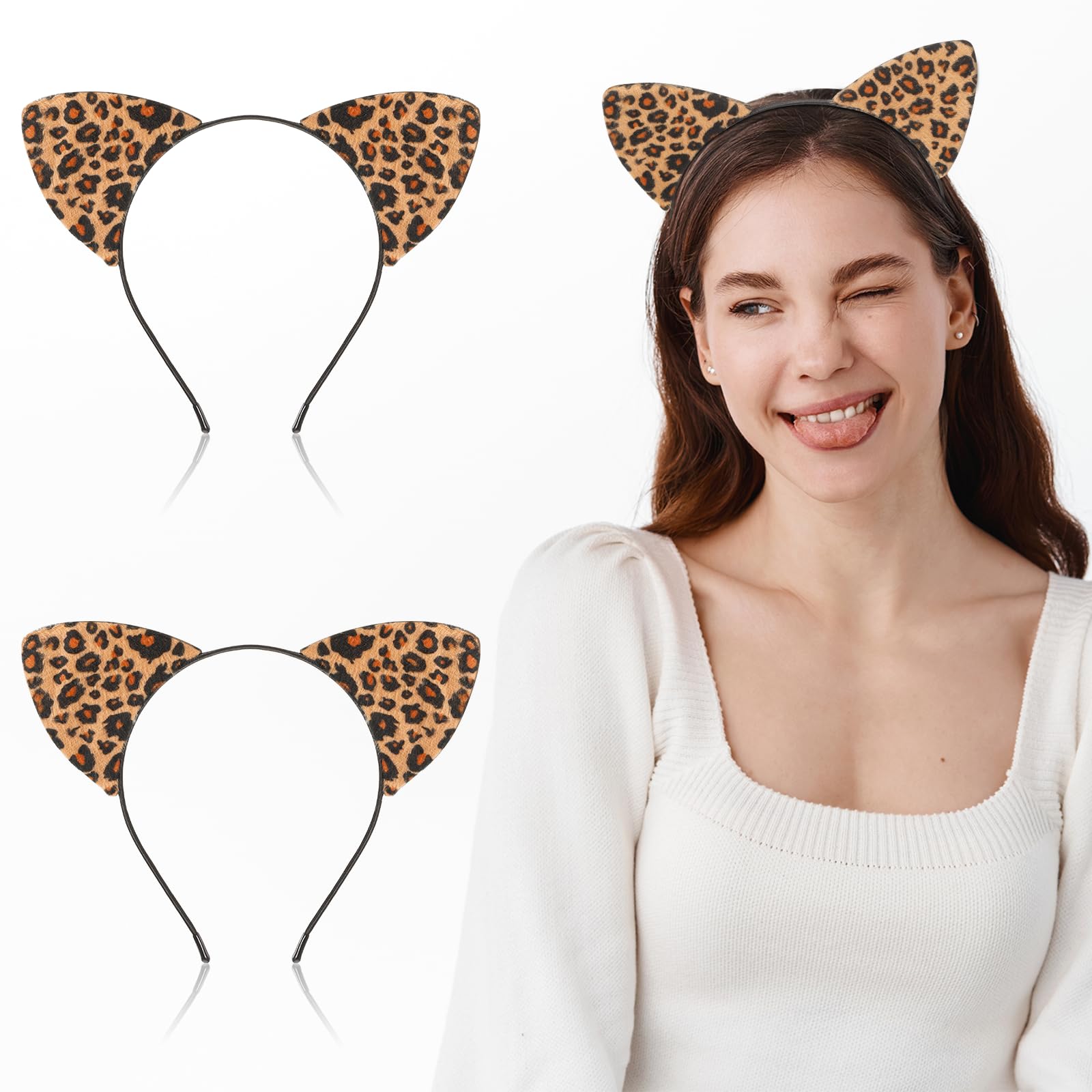 WLLHYF Leopard Ears Headband, 2 Pcs Cheetah Ears Halloween Headband ...